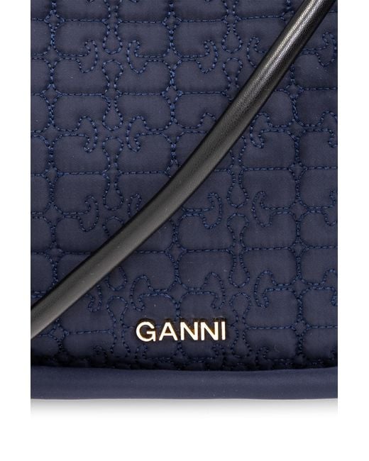 Ganni 'knot' Quilted Shoulder Bag in Blue | Lyst
