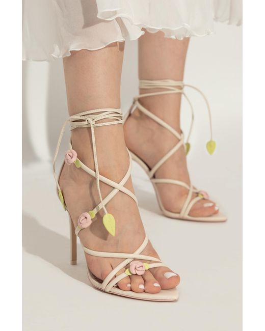 Sophia Webster Heeled Sandals Rosette in Natural | Lyst