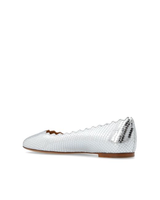 Chloé Leather Ballet Flats 'Lauren' in White | Lyst