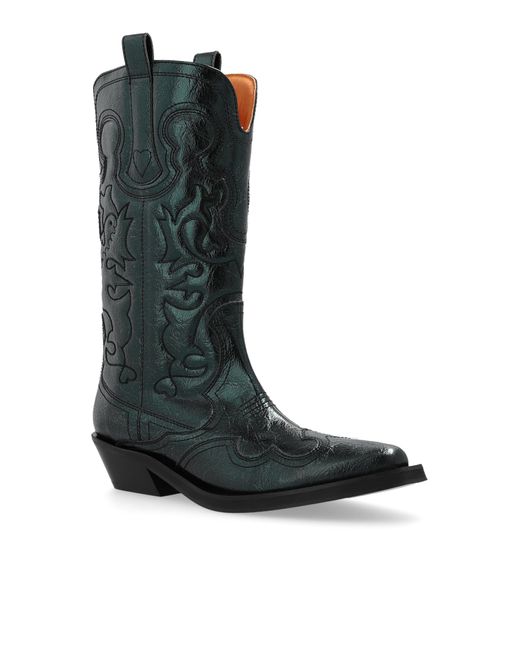 Ganni Cowboy Boots With Pattern in Green | Lyst