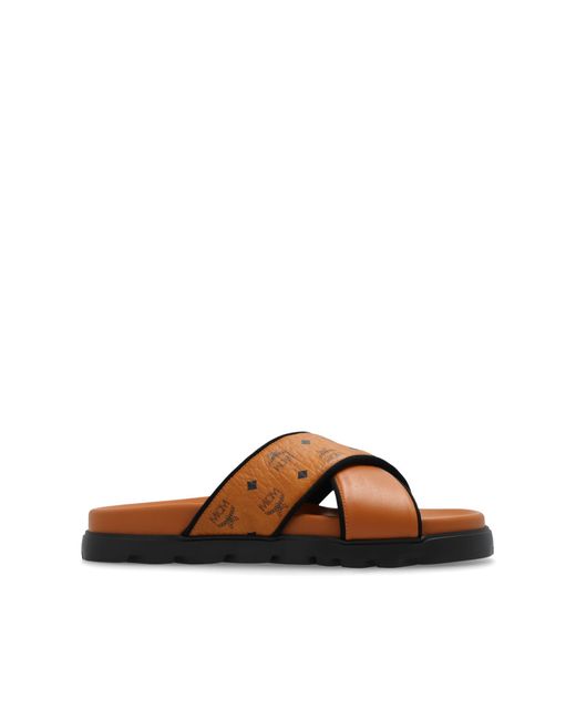 MCM Slippers With Logo in Brown | Lyst