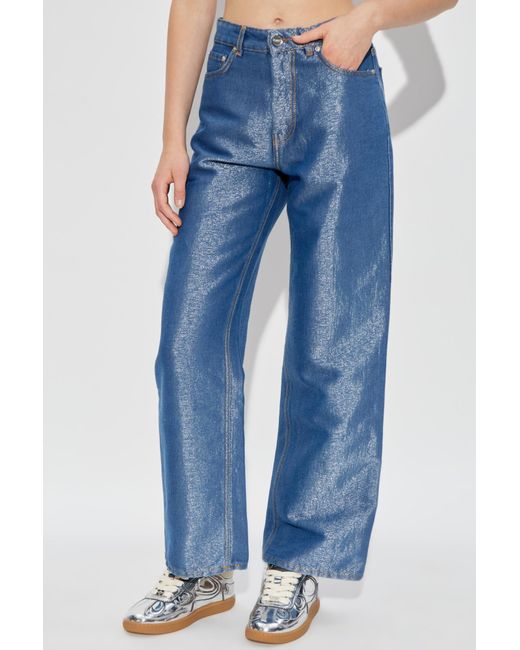 Ganni Shiny Jeans in Blue | Lyst UK