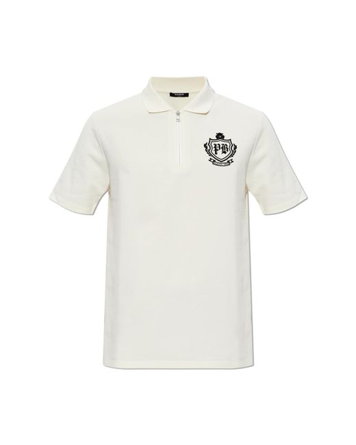 Balmain Polo Shirt With A Logo And Velvet Finish in White for Men | Lyst UK