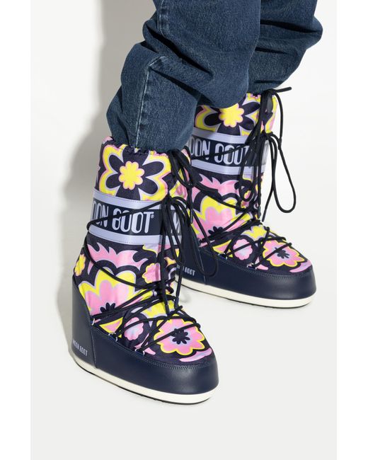 Moon Boot Snow Boots Icon Low Flower in Blue | Lyst