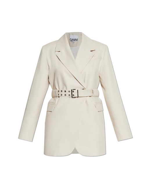 Ganni Blazer With Belt in Natural | Lyst
