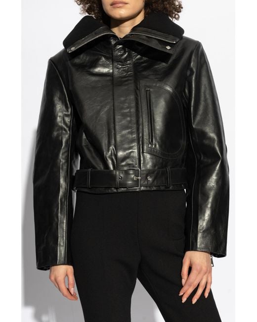 Victoria Beckham Leather Jacket With Wide Collar in Black | Lyst