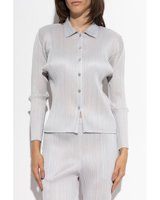 Pleats Please Issey Miyake Pleated Cardigan in White | Lyst UK