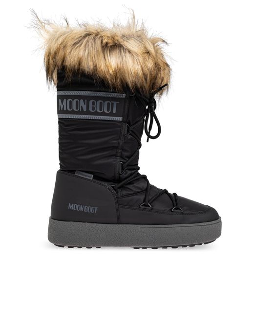 Moon Boot Lace-Up Fur-Trimmed Snow Boots in Black | Lyst