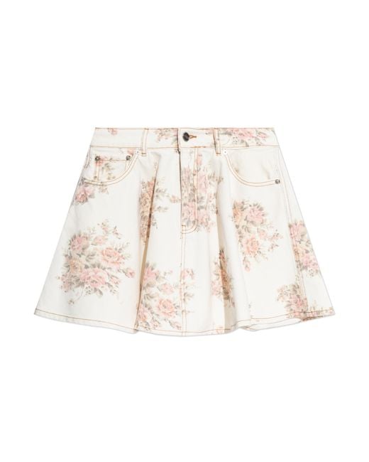 Ganni Denim Skirt With Floral Motif in Natural | Lyst