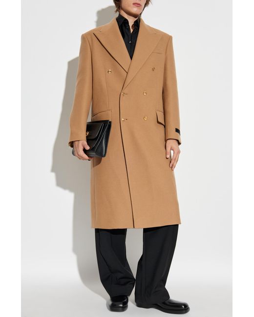Versace Wool Coat With Single Vent in Natural for Men | Lyst UK