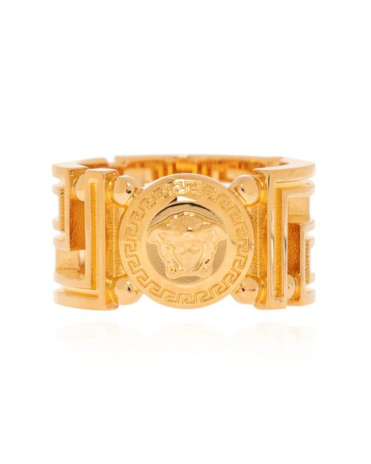 Versace Ring With Greek Pattern in Black | Lyst