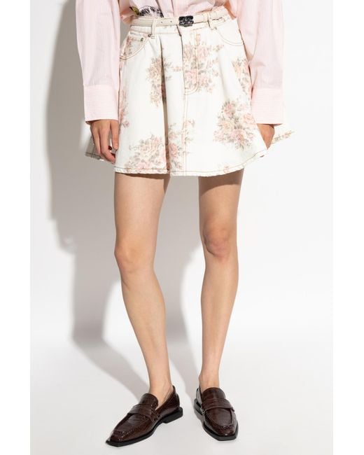 Ganni Denim Skirt With Floral Motif in Natural | Lyst