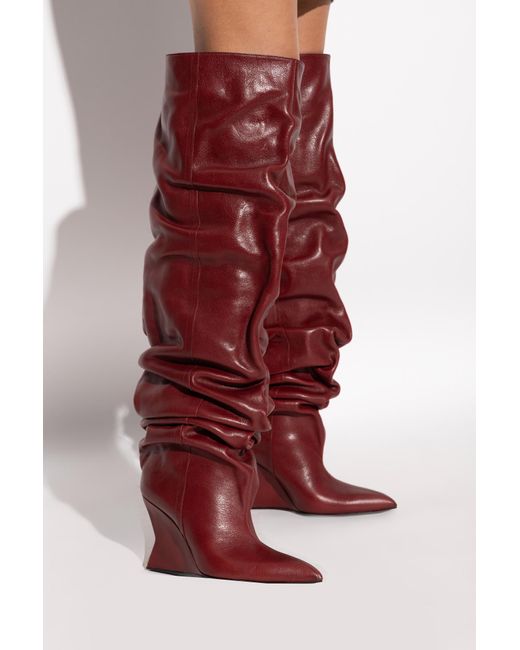 Balmain Wedge Heel Boots in Red | Lyst