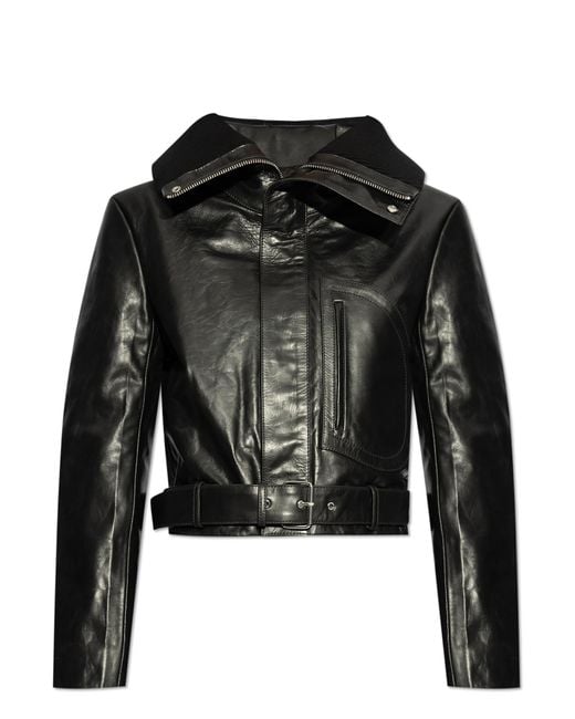 Victoria Beckham Leather Jacket With Wide Collar in Black | Lyst