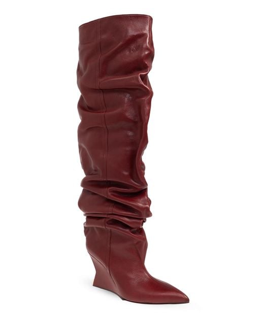 Balmain Wedge Heel Boots in Red | Lyst
