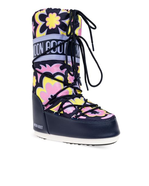 Moon Boot Snow Boots Icon Low Flower in Blue | Lyst