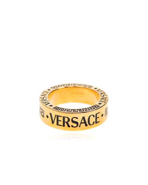 Versace Ring With Engraved Logo in Black for Men | Lyst