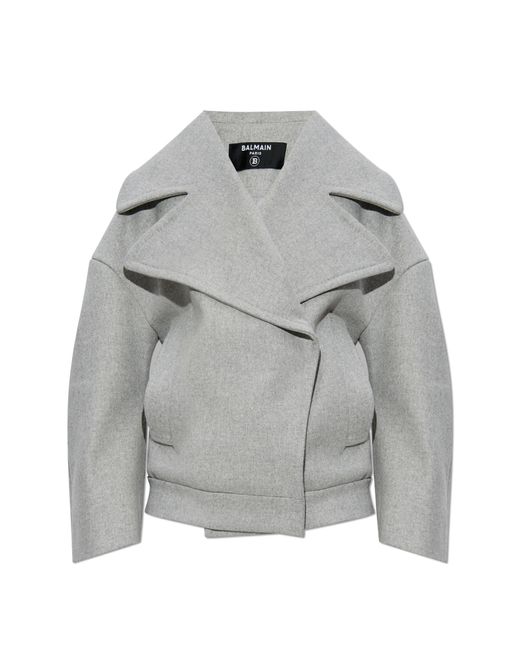 Balmain Wool Jacket in Grey | Lyst UK