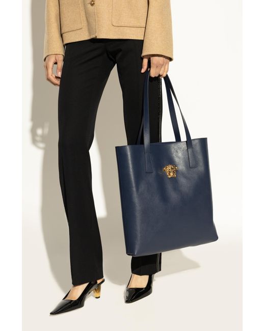Versace Leather 'Shopper' Bag in Blue | Lyst