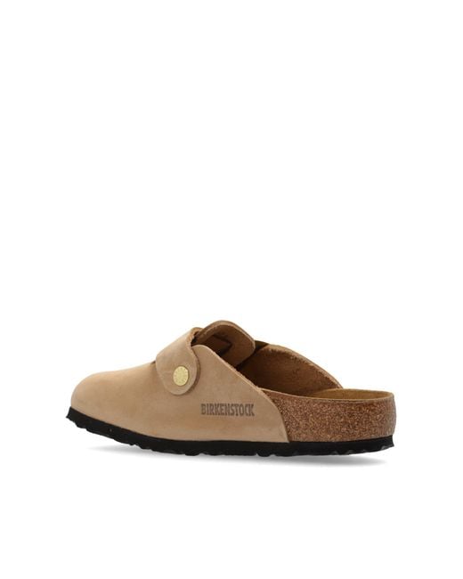 Birkenstock `Boston Big Buckle` Slides in Natural | Lyst