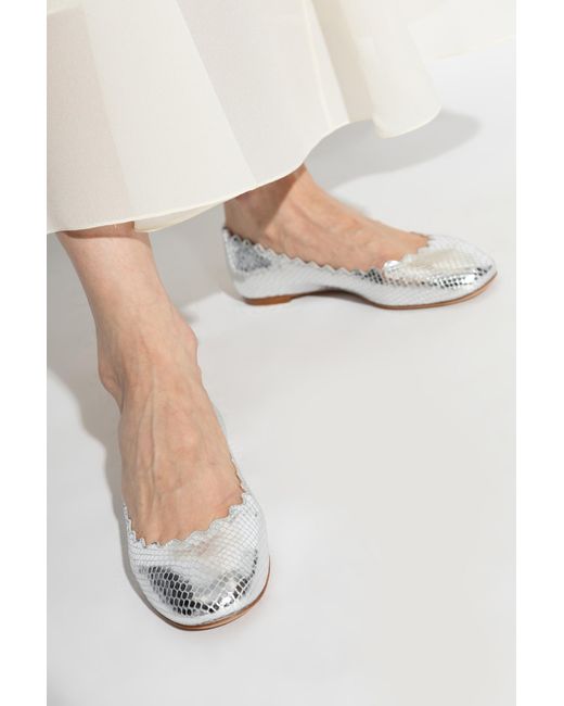 Chloé Leather Ballet Flats 'Lauren' in White | Lyst