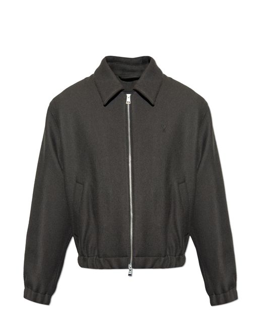 Ami Paris Wool Jacket With Embroidered Logo in Grey for Men | Lyst UK