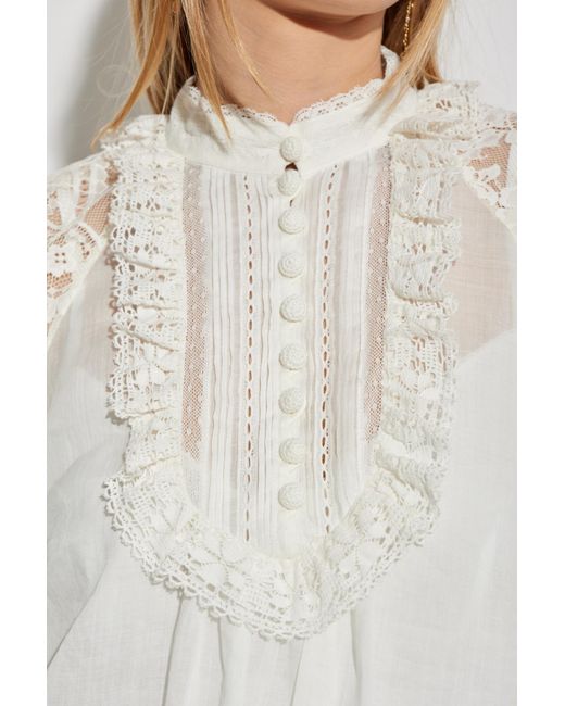 Zimmermann Top With Lace Sleeves in White | Lyst