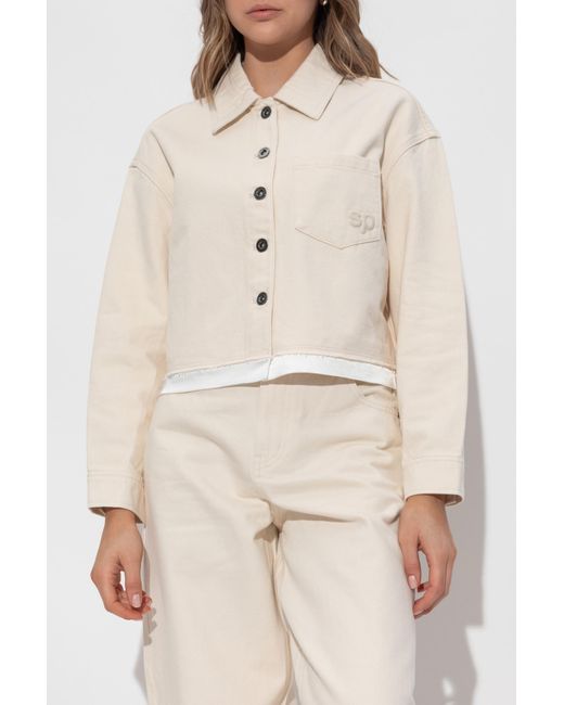 Self-Portrait Denim Jacket With Vintage Effect in Natural | Lyst