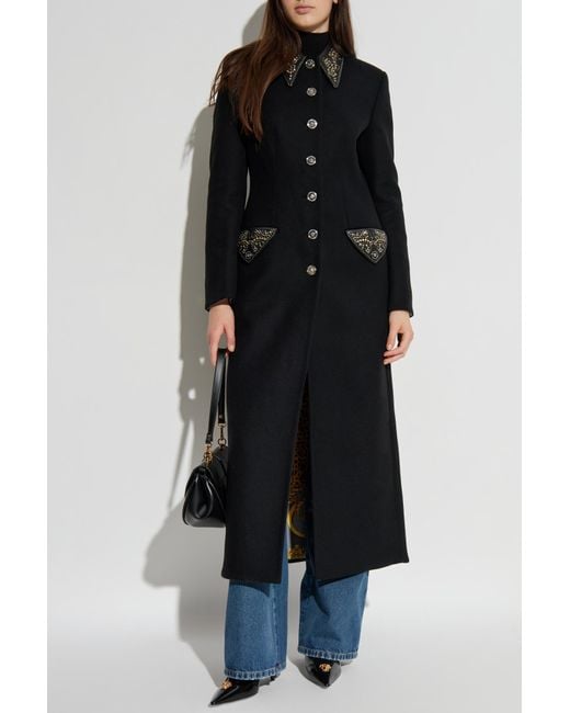 Versace Coat With Appliqués in Black | Lyst UK