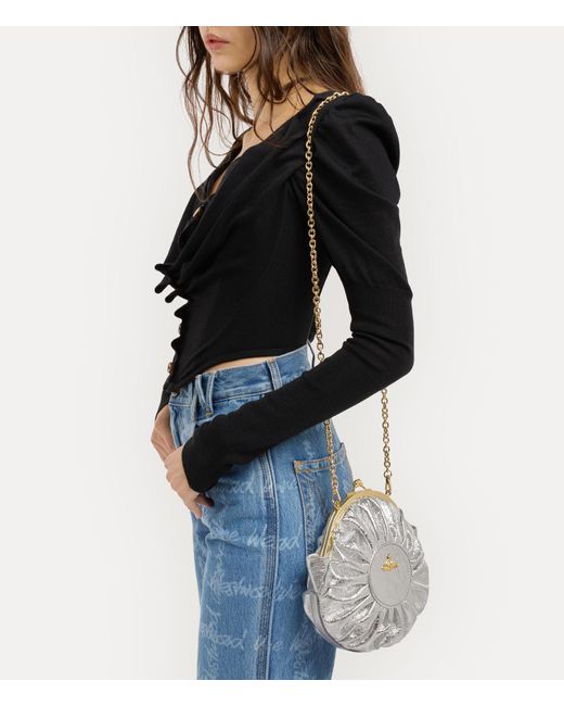Vivienne Westwood Rosie Circle Frame Crossbody Bag Metallic Crinkle Silver in White | Lyst UK
