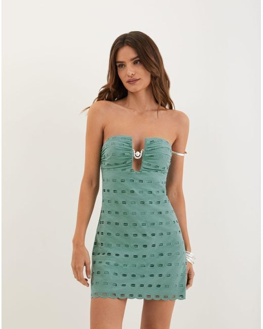 ViX Eyelet Dora Mini Dress in Green | Lyst