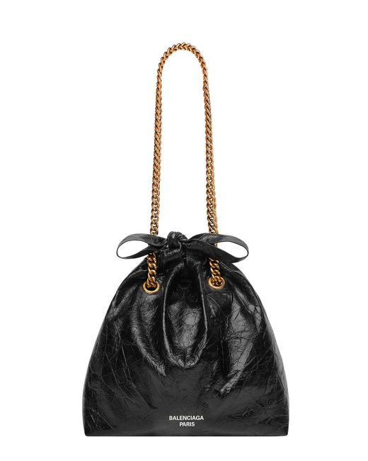 Balenciaga Leather Bucket Bag With Frontal Logo in Black | Lyst