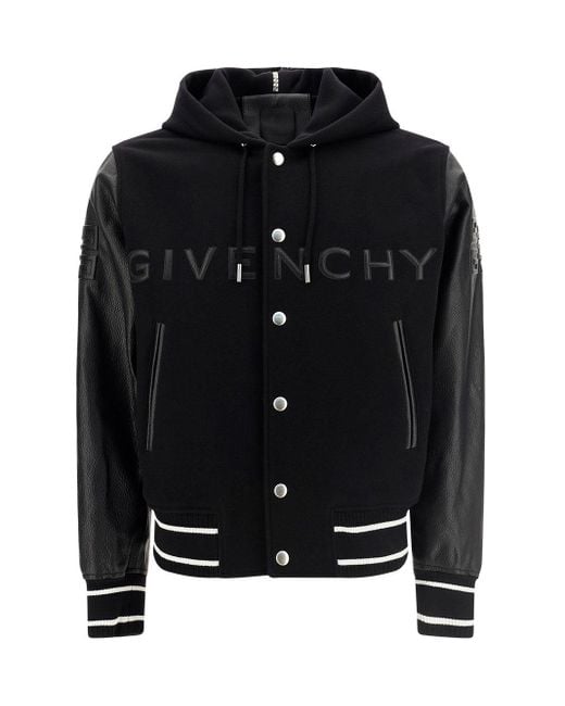 Givenchy Logo Hooded Wool-Blend Varsity Jacket in Black for Men | Lyst