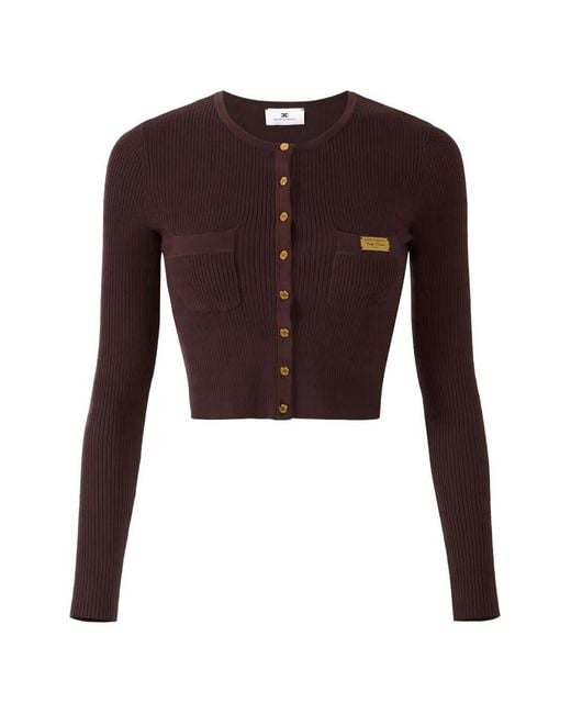 Elisabetta Franchi Micro-Braided Knit Cropped Cardigan in Purple | Lyst UK