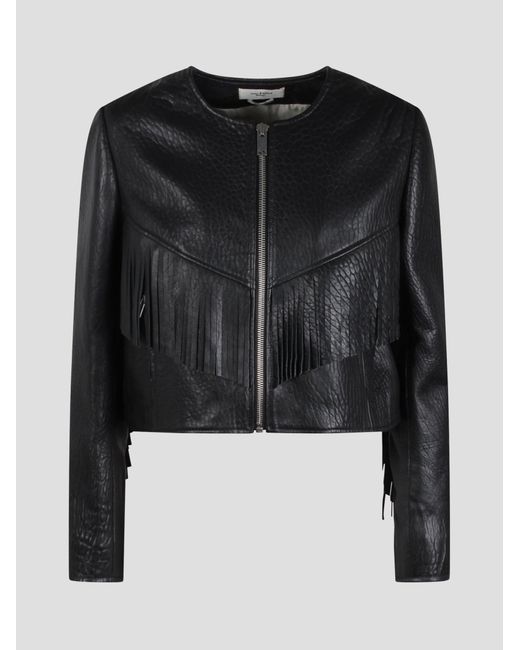 Isabel Marant Fringes Leather Jacket in Black | Lyst
