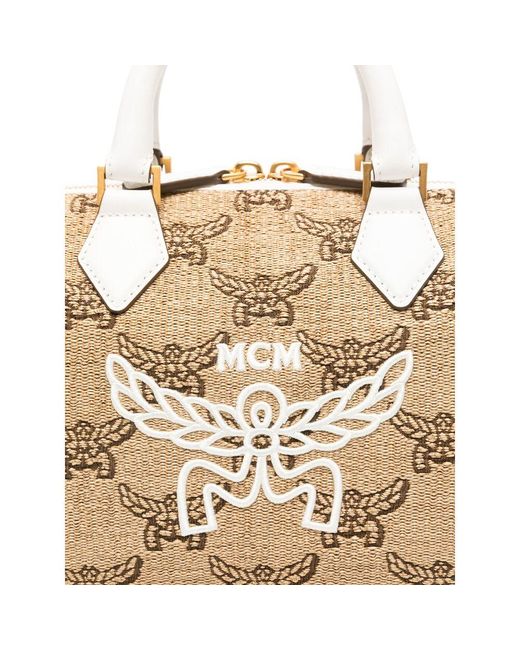 MCM Embroidered Raffia Ella Handbag in Metallic | Lyst
