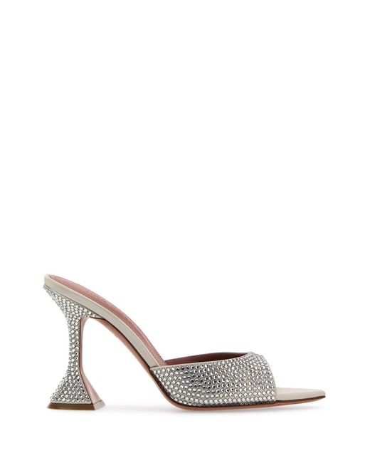 AMINA MUADDI Embellished Satin Caroline Mules in White | Lyst