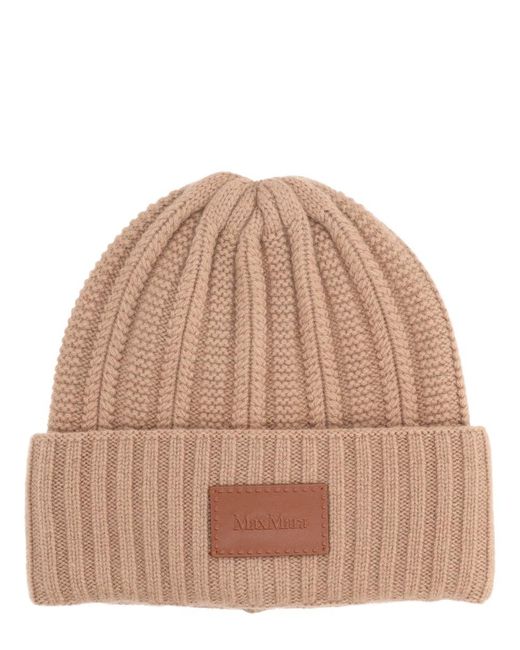 Max Mara Cashmere Cap With Logo in Natural | Lyst UK