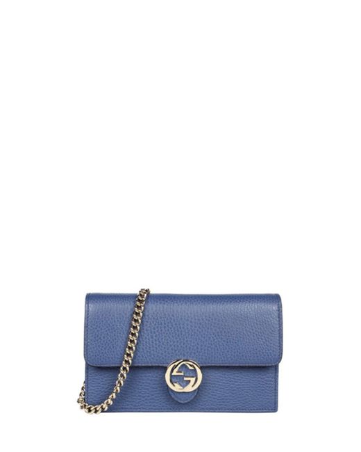 Gucci Interlocking Shoulder Bag GG Small Blue Leather | Lyst