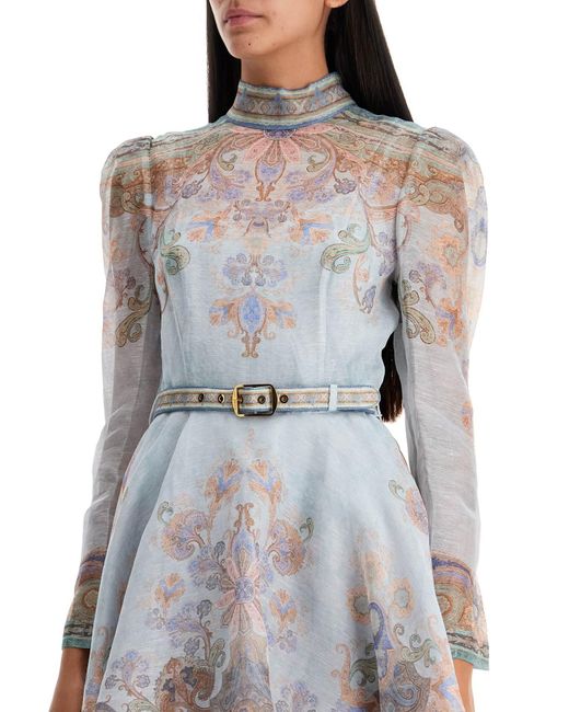 Zimmermann Eden Mini Dress With Belt in Blue | Lyst