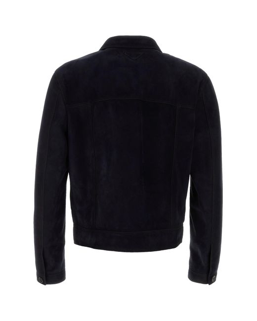 Prada Midnight Suede Jacket in Blue | Lyst