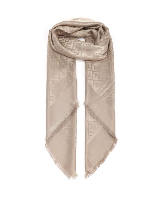 Fendi Silk And Wool Shawl Scarves And Foulards Grey in Natural | Lyst UK