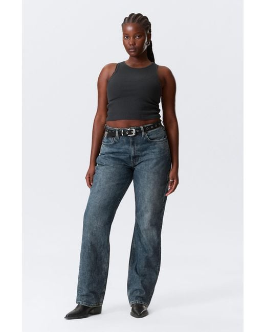 Weekday Resolute Curve High Waisted Regular Straight Jeans in Blue ...