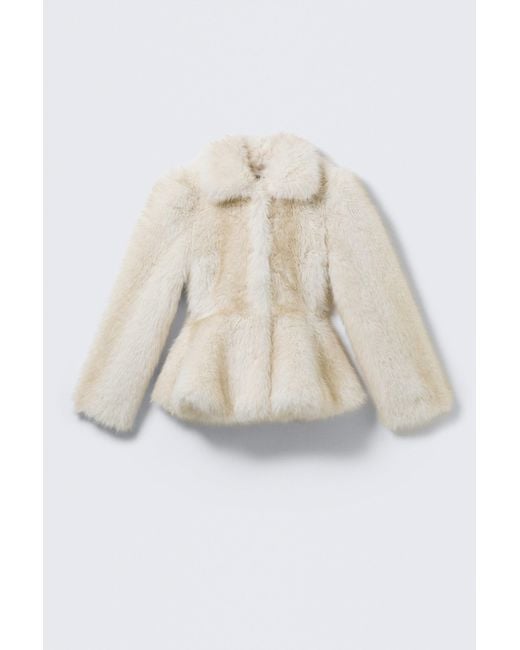 Monki Faux Fur Peplum Jacket in Natural | Lyst UK