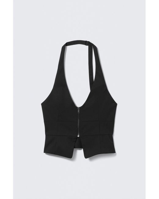 Monki Structured Halter Zip Waistcoat in Blue | Lyst UK