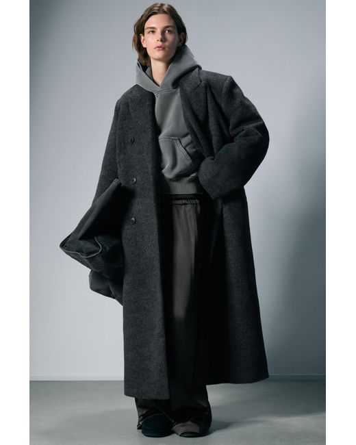 Weekday Logan Hairy Double-Breasted Wool-Blend Coat in Black | Lyst UK