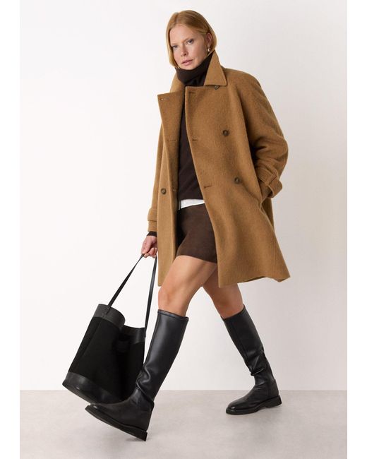 Whistles Short Button Detail Wool Coat in Natural | Lyst UK