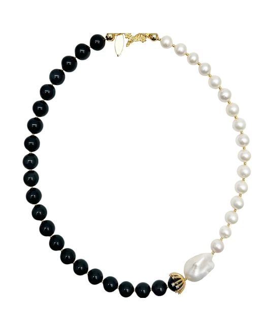 Farra Freshwater Pearls With Gemstone Timeless Necklace in Black | Lyst UK