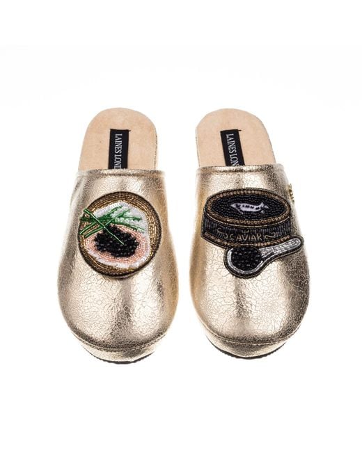 Laines London Softie Slippers With Caviar & Blini Brooches in Black | Lyst