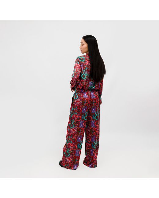 Janara Jones Fantasy Print Satin Long-Sleeve Mandarin Collar With Tie ...